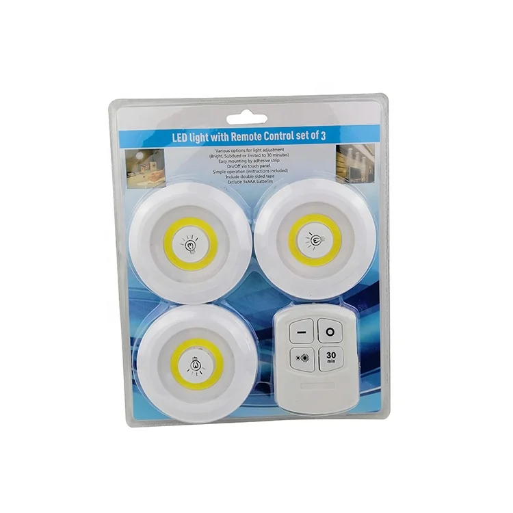 New Set Of 3 Battery Round Wireless Cob Led Puck Lamp Remote Control ...