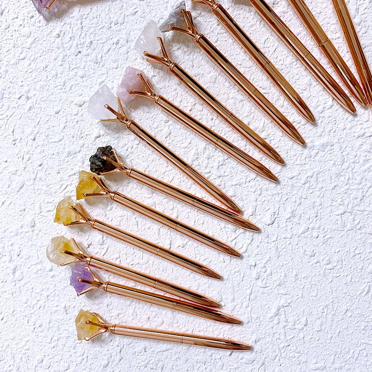 Wholesale High Quality Natural Raw Crystal Pens - Amethyst & Rose Gold
