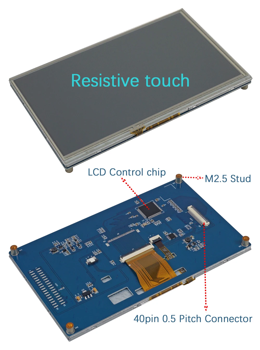 7" 1024x600 Mcu Interface Tft Lcd Display Module With Rtp Resistive ...
