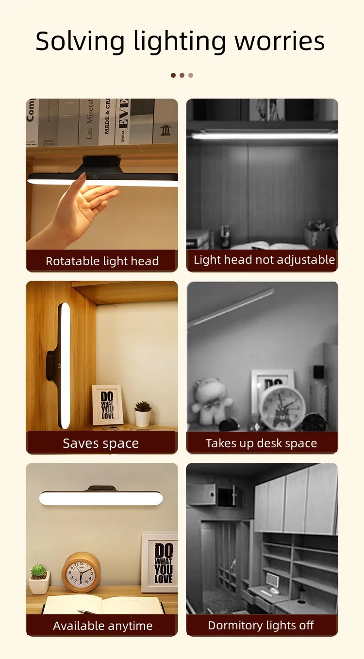 Magnetic Desk Lamp Hanging Wireless Touch For Study Reading Stepless ...