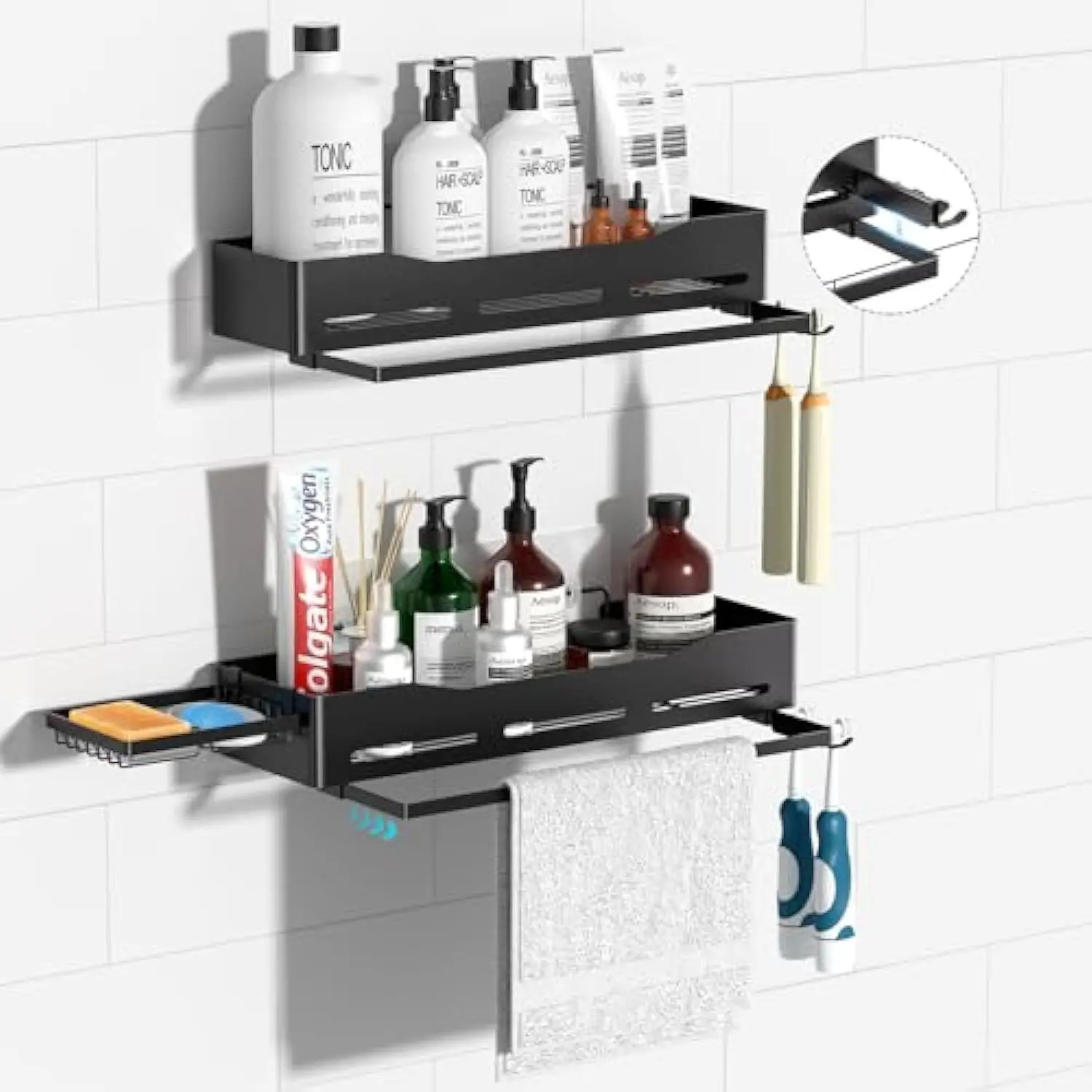 Bathroom Shower Metal Corner Storage Rack Shelf with Adhesive Triangle ...