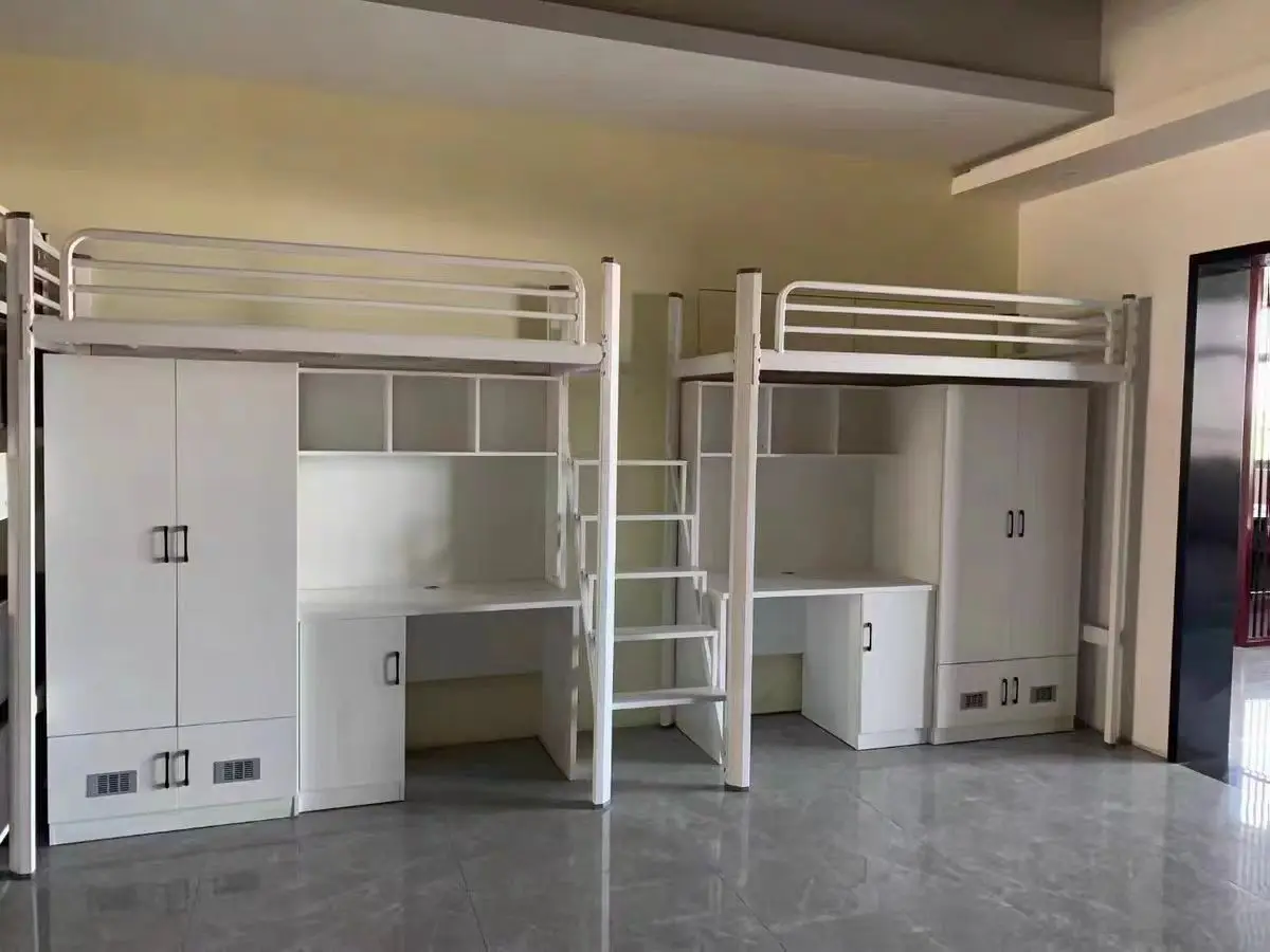 Custom School Dormitory Double Bed with Study Table Teenagers Double ...