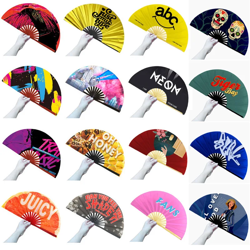 Folding Fans Custom logo Portable Hand Held Bamboo Fan Custom Printed ...