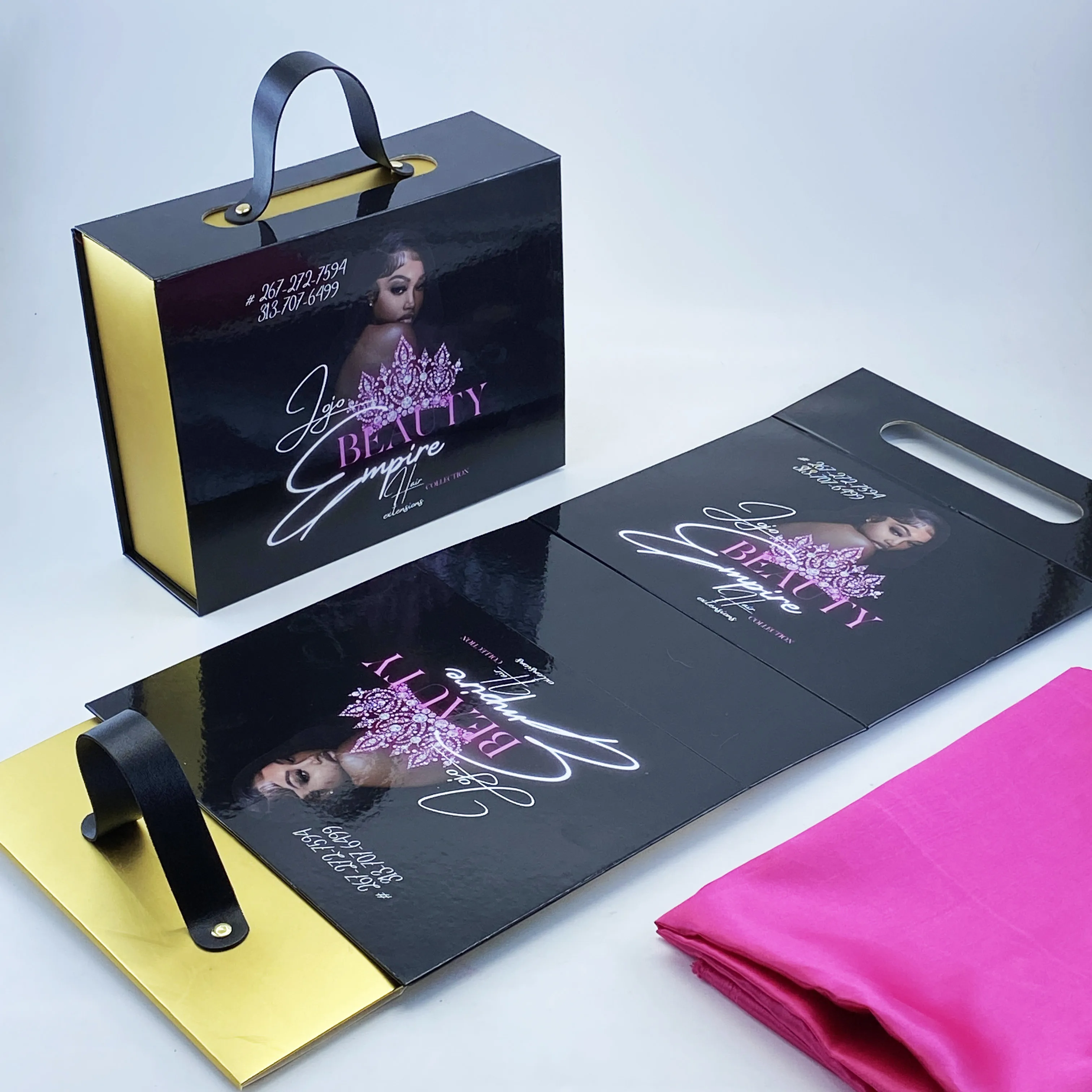 Custom Flash Black Cardboard Box for Hair Extensions