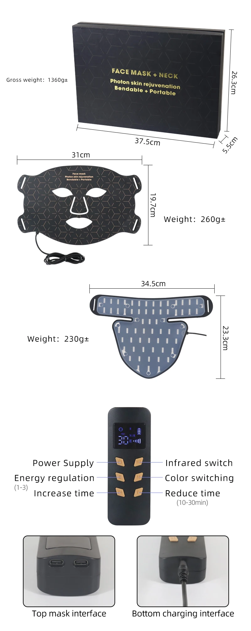 660nm LED Mask Face Light Therapy - 4 Color Photon Infrared