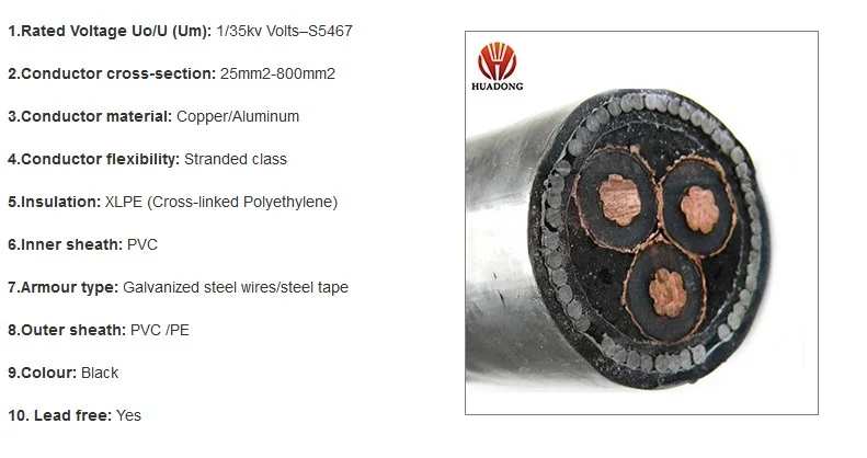 11kv XLPE SWA 3 Core 185 Mm2 Power Cable - Durable & Efficient