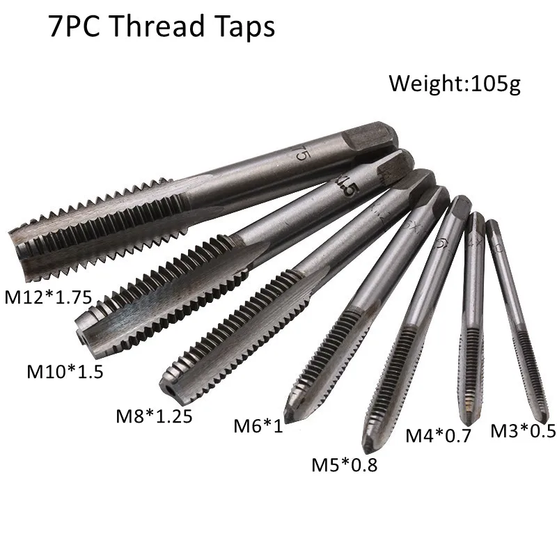 7pc M3-m12 Metric Screw Taps Bearing Steel Square Shank Straight Groove ...