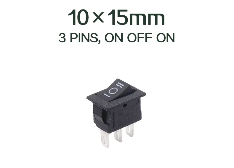Kcd1 Model 3 Pin 3a 250v 10*15mm Black Button Rocker Switch On/off/on ...
