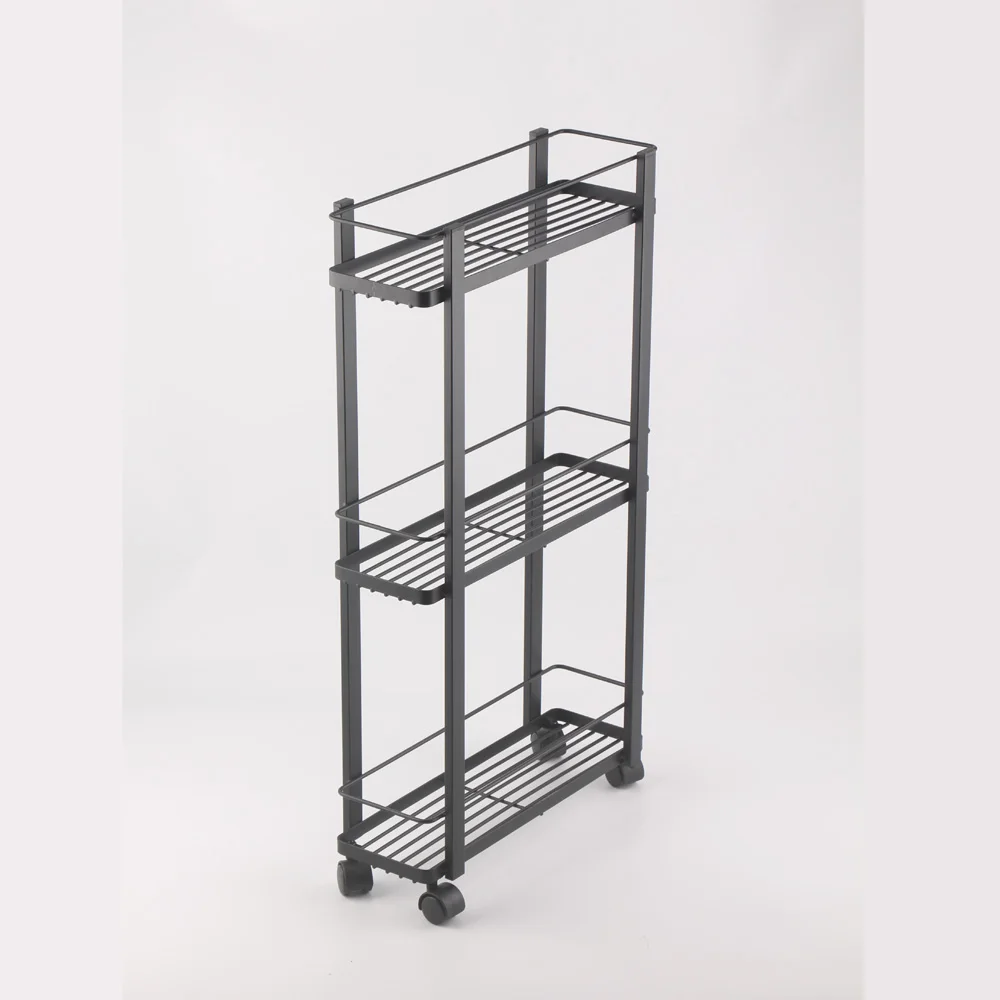Slim Rolling Cart with 3 Levels, Narrow Kitchen Storage Trolley with ...