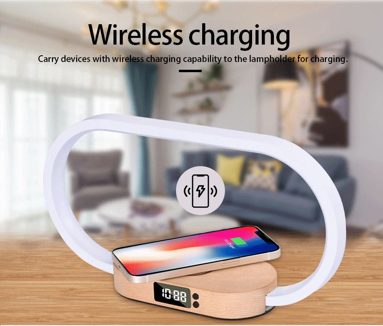 Wooden Desk Lamp Night Light With Wireless Charger Wireless Charger ...