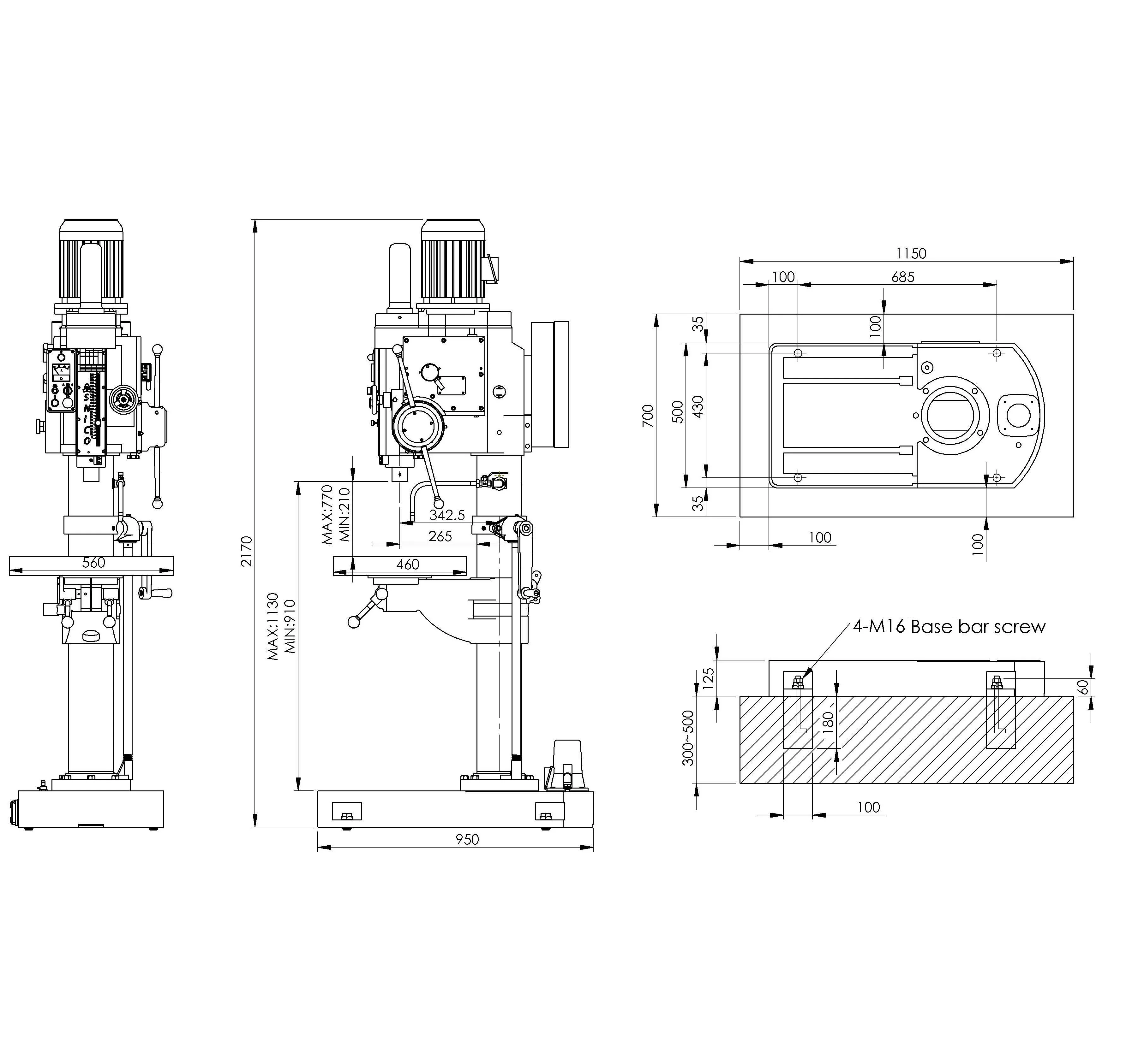 Column Drilling Tapping Machine Square Table 460x560mm Coolant Pump ...
