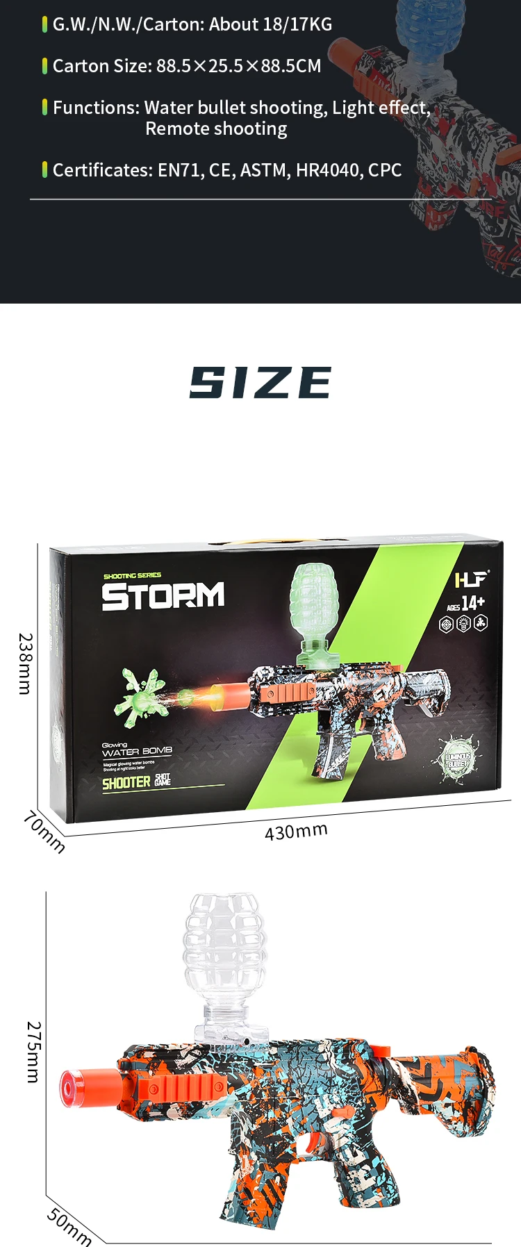 Hw M416 Splatter Gel Balls Blaster Gun Electric Fire-breathing Luminous ...