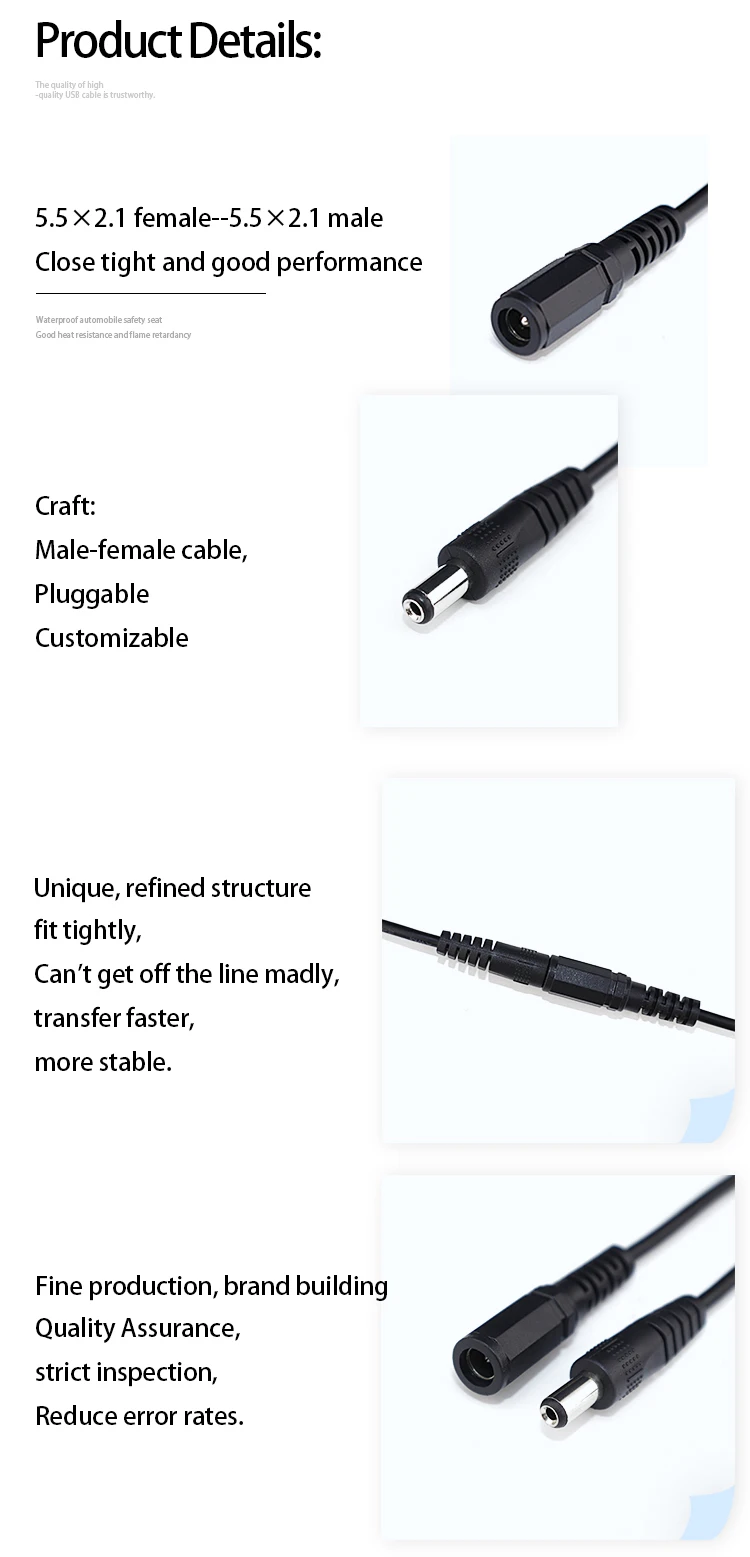 12v Dc 5.5*2.1 Mm Male To Female Round Plug 5521 Connector 1m Dc Router ...