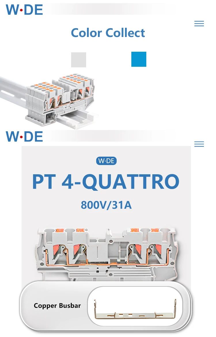 Din Rail Terminal Block Pt4-quattro 4 Conductor Push In Spring ...