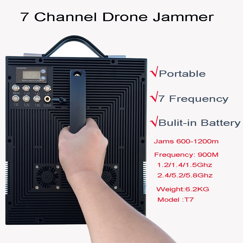 Portable 7 Channels Anti Drone Shield 900m 1.2g 1.4g 1.5g 2.4g 5.2g 5 ...