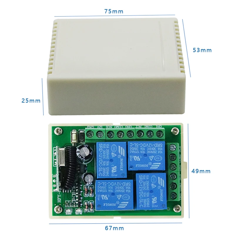 433mhz Dc 12v Universal Wireless Rf Remote Control Switch 4ch Relay ...