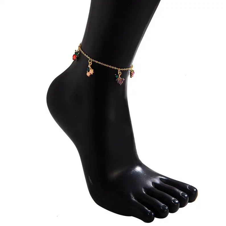 Dainty Crystal Fruits Tassel Anklet Summer Beach Ankle Anklet Colorful ...