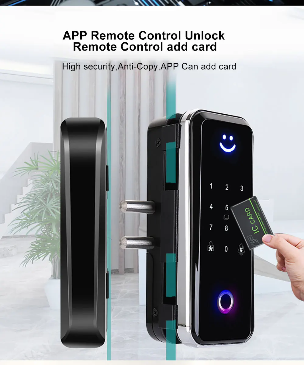 Locstar Intelligent Home Digital Electronic Glass Door Lock Wifi Tuya App Card Cylinder ...