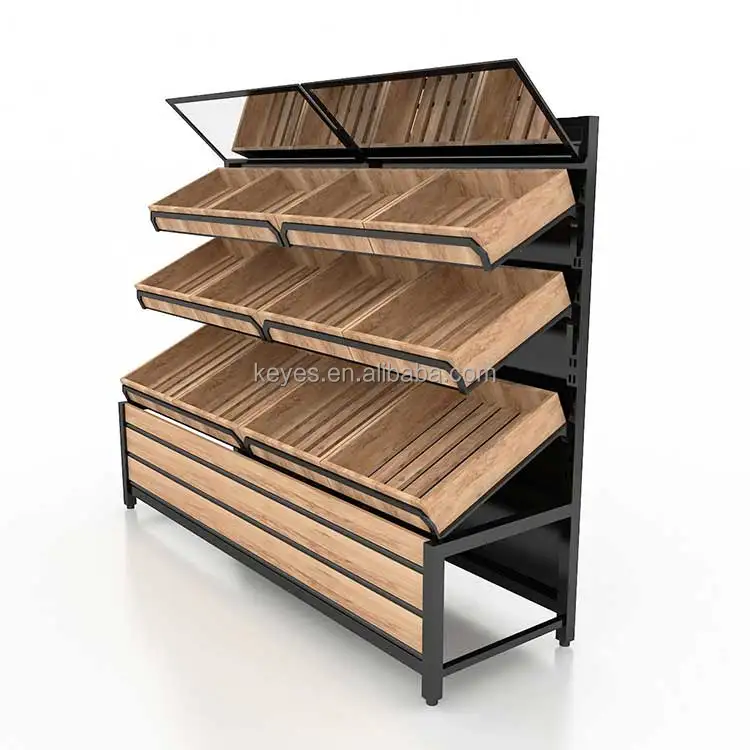 Customized Steel & Wooden Vegetable Stand Display Rack for Retail ...