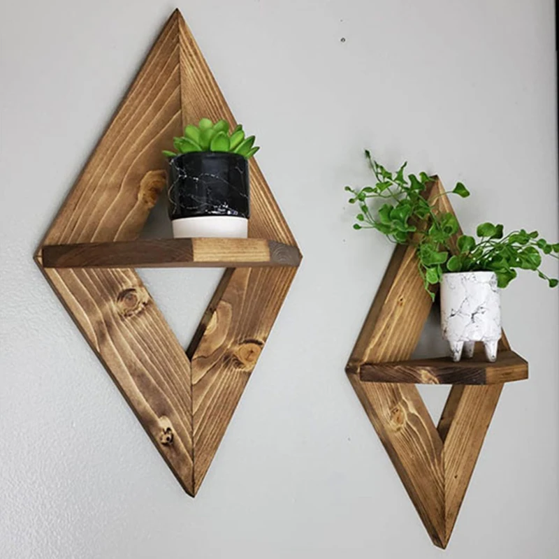 Wooden Floating Storage Geometric Shelves Wall Sconce Candle Holder ...