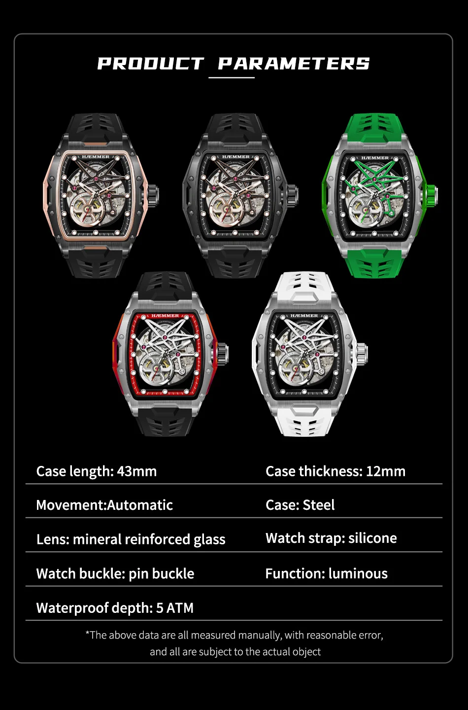 Haemmer 5032 Waterproof Skeleton Luxury Mechanical Watch