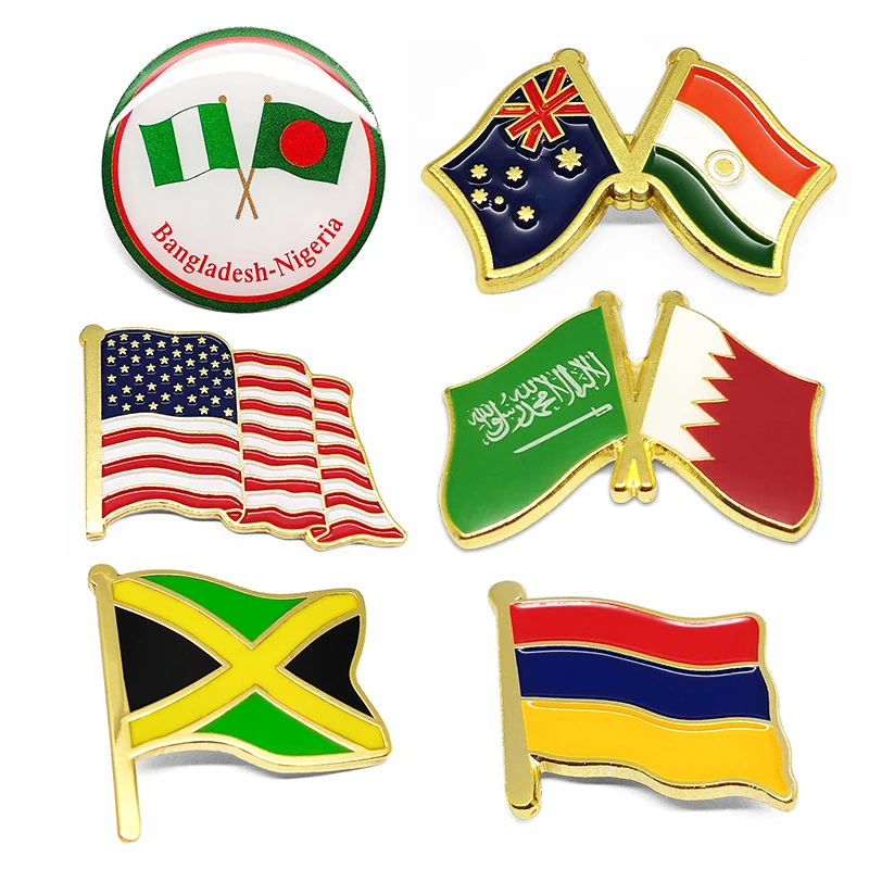 Custom Logo National Metal Magnet Cross Double Flags Suit Brooch Badge ...