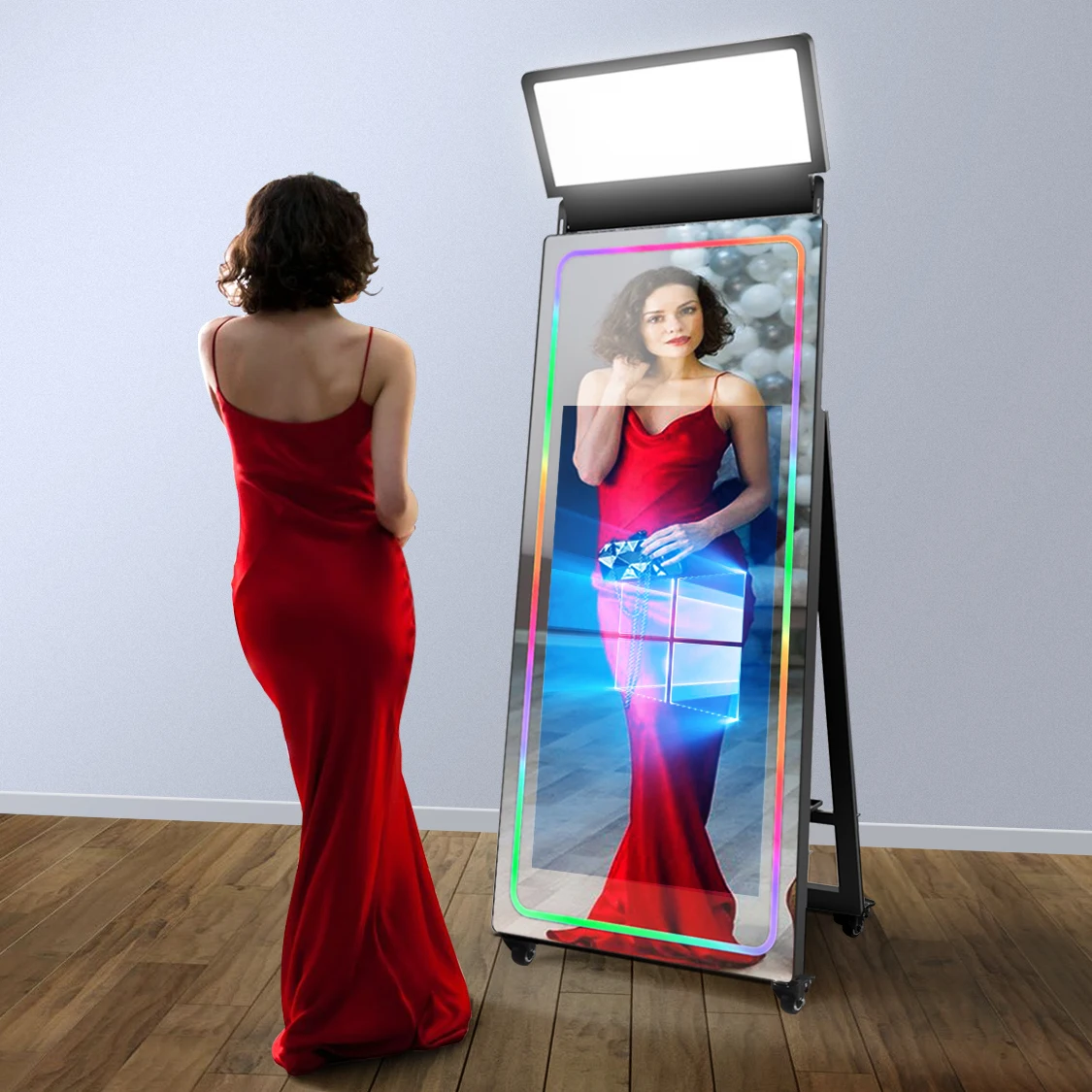 New 2024 Trend Big 65Inch Touch Screen Wedding Portable Selfie Magic Mirror Booth Machine With ...