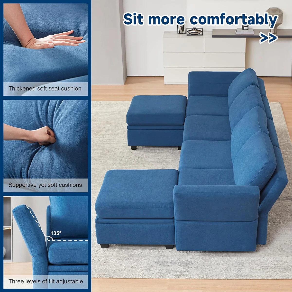 Convertible Sectional Sofa Modular Sofa 9 Seat Couches With Memory Foam ...
