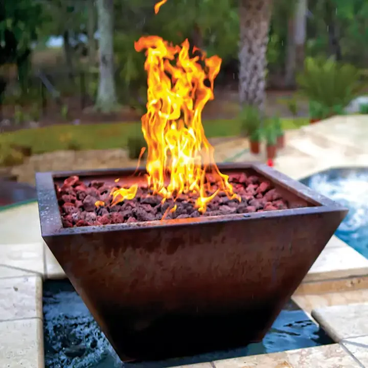 Stainless Steel Gas Burner Firepit - Eco-Friendly Pool Feature
