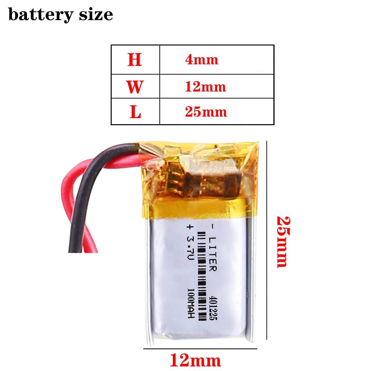 401225 Ultra Thin Film 3.7v 100mah Polymer Lithium Battery