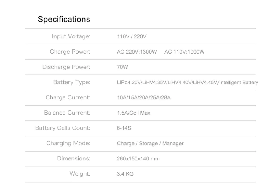 Ultracpower UP-S14 1300W Smart Balance Charger 28A 6-14S AC Port for ...