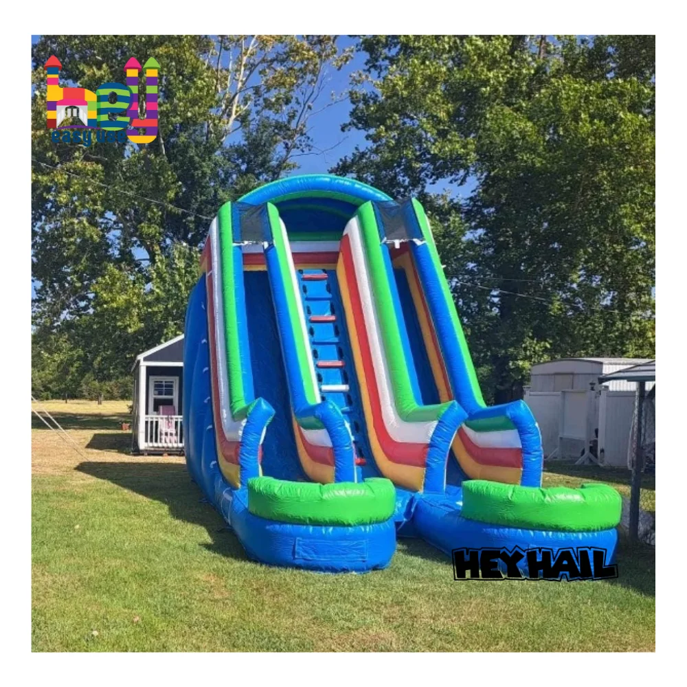 Double Lane 18ft Rainbow Water Slide With Pool Inflatable Dual Lane Wet ...