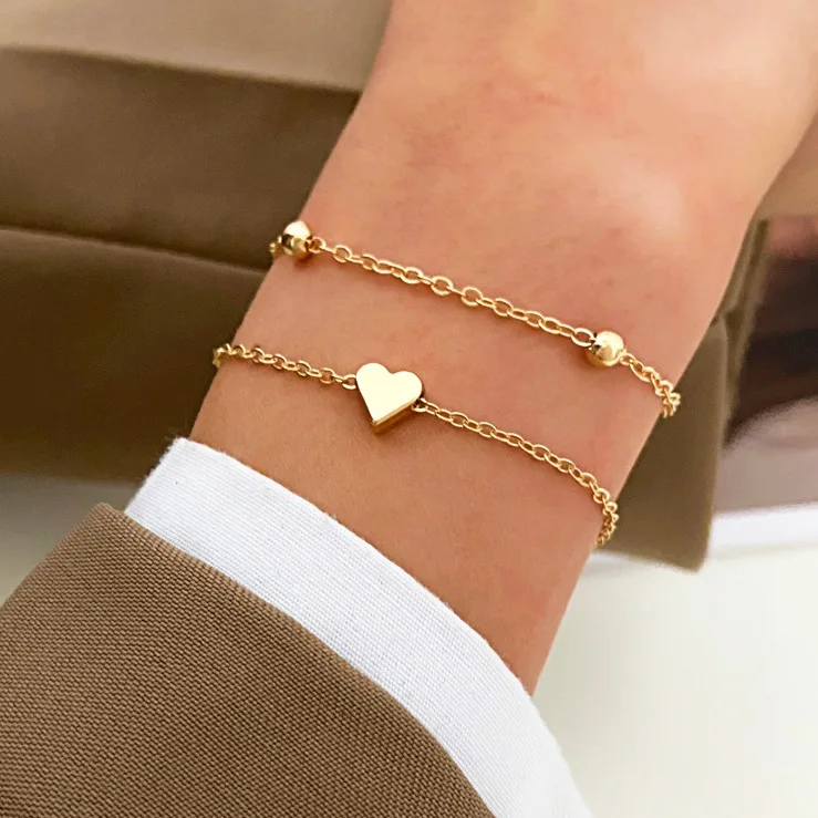 Fashion Double Love Heart Bracelet Charm Sweet Bracelet Anklet - Buy ...