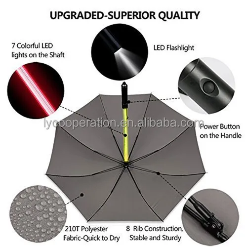 LED Lighted Umbrella 7 Colors Changing on Shaft Flash Light Golf ...