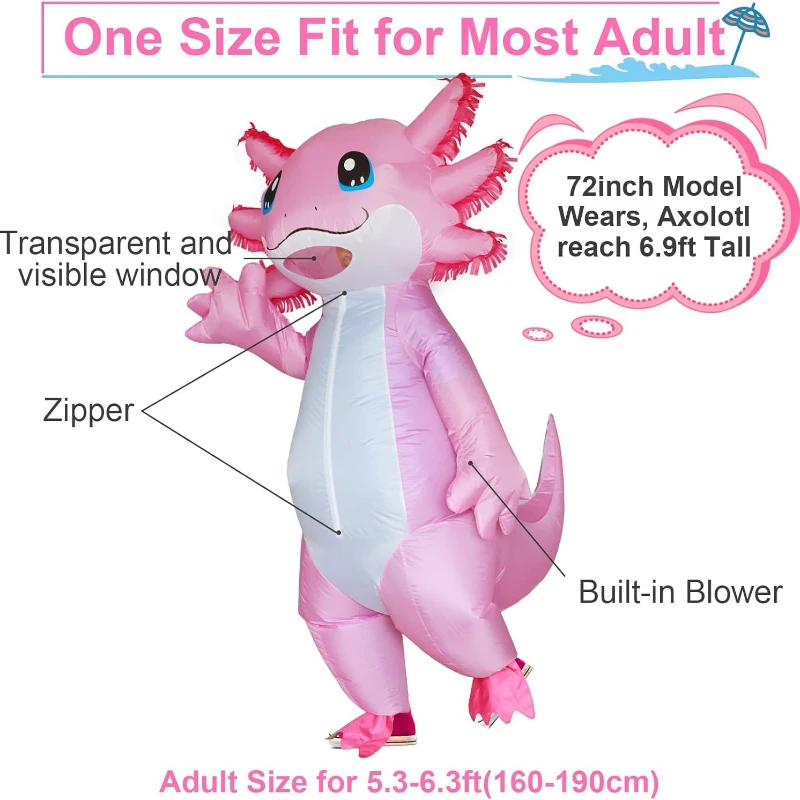 Cute Salamander Inflatable Suit Adult Pink Axolotl Mascot For Women Men ...