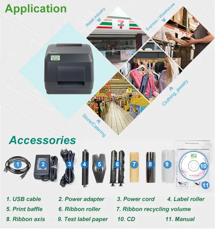 Wp300a Thermal Heat Transfer Label Thermal Transfer Label Printer 4inch ...