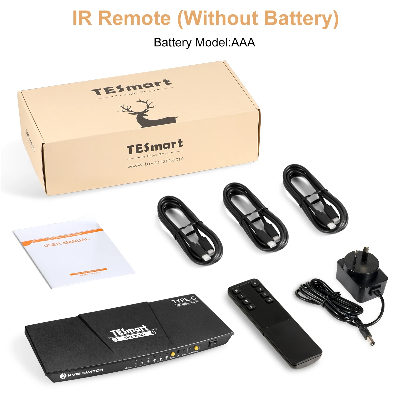 Tesmart Hot Selling Input 3 Usb-c Output 1 Hdmi Kvm Switch Edid Hdcp 2. ...