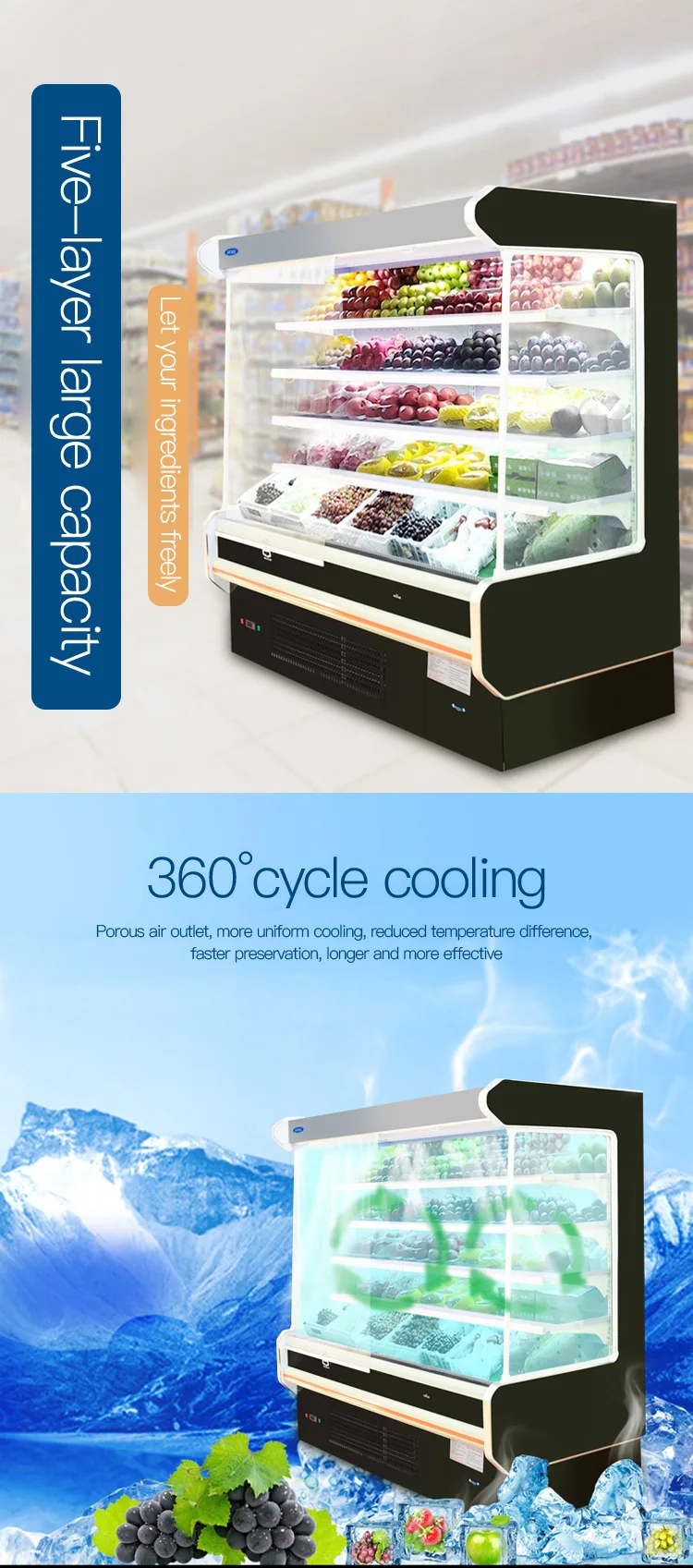 Multi-deck Open Top Display Chiller Frost Free Commercial Supermarket ...