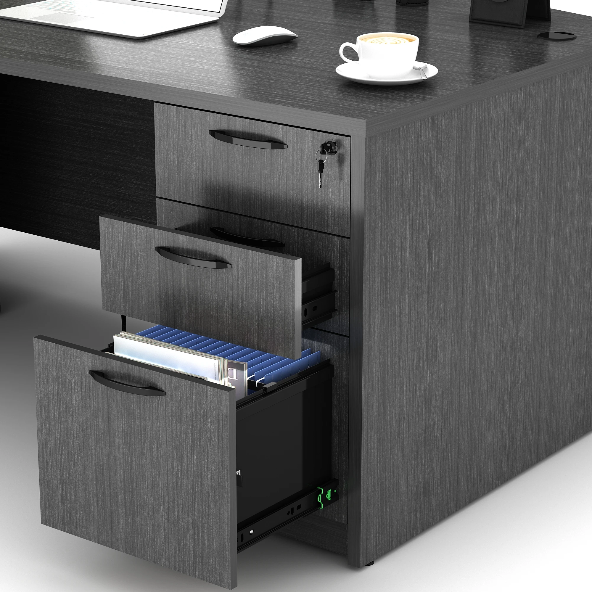 Rectangular Pedestal Study Desk Locking Drawers Eco-Friendly Water ...
