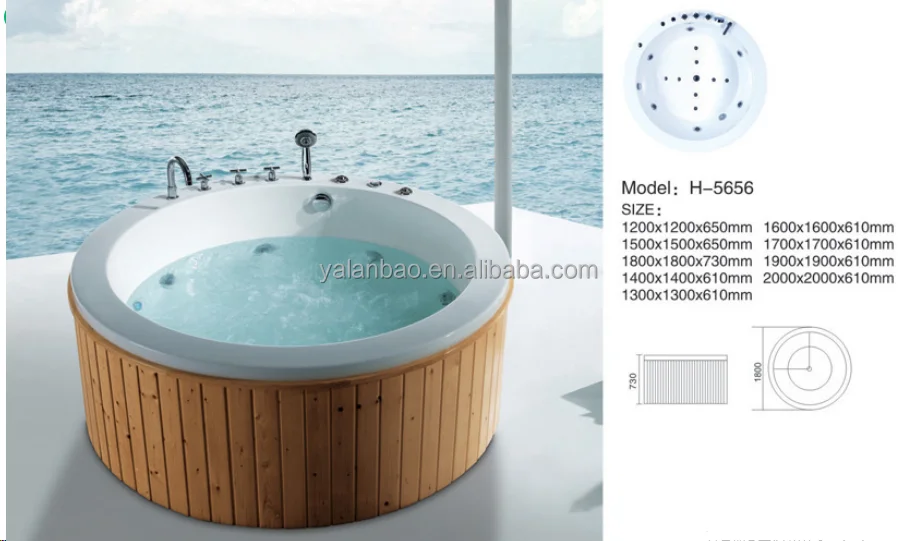 Large Outdoor Round Wooden Bathtub Spa - 4 Person Freestanding Hot Tub ...
