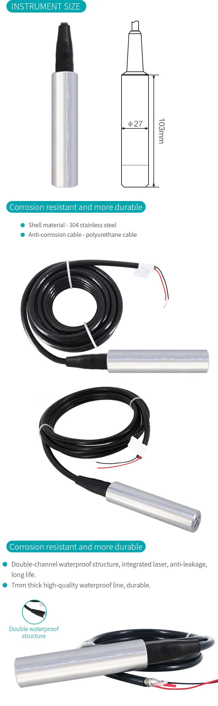 RS485 Output 5 Meters Range -50 to 100 Celsius Temperature Sensor