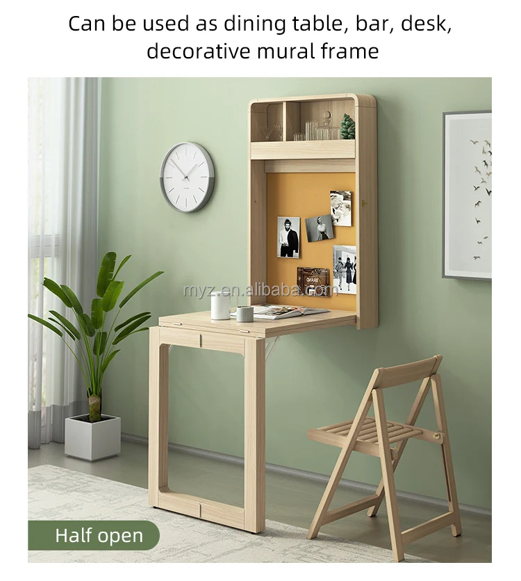 Wall Mounted Dining Table - White Wooden Folding Design