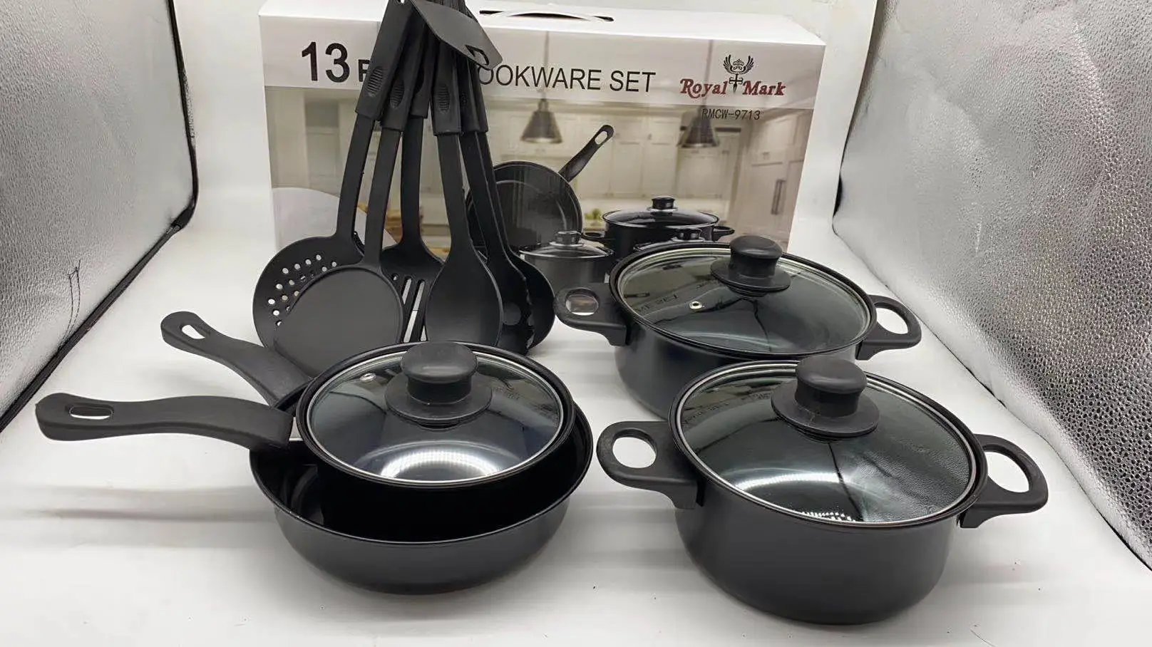 Hot Selling 13 Piece Non Stick Cookware Set - Black Cast Iron Pot and ...