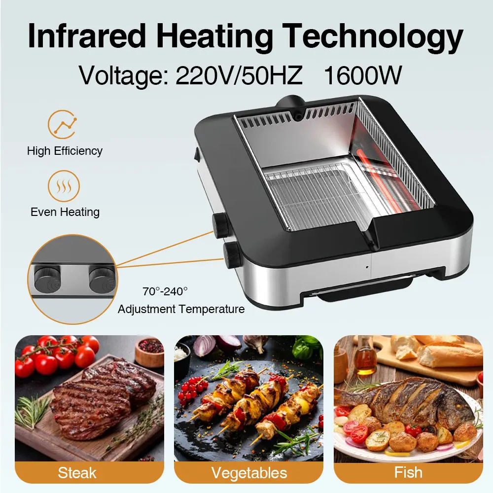 1600W Multi-Functional Portable Barbecue Grill BBQ Grill Non-stick ...