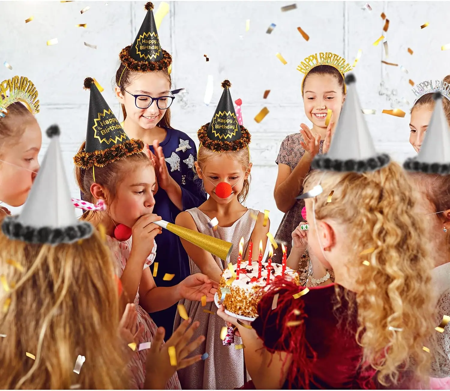 36 Pcs Birthday Party Hat Set-black And Sliver Happy Birthday Cone Hat ...