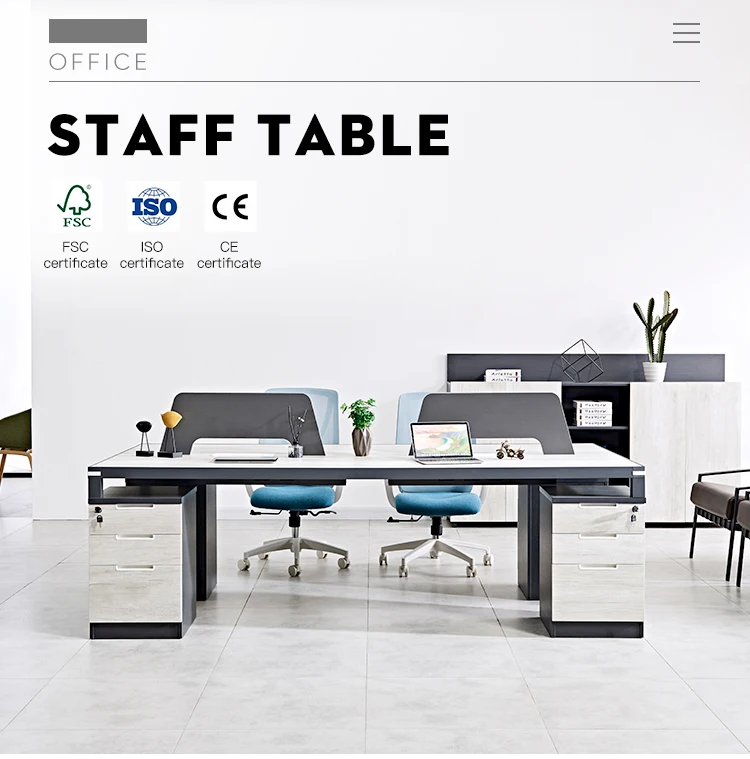 Modern Desk Partition L Shape Office Table for 4 Person