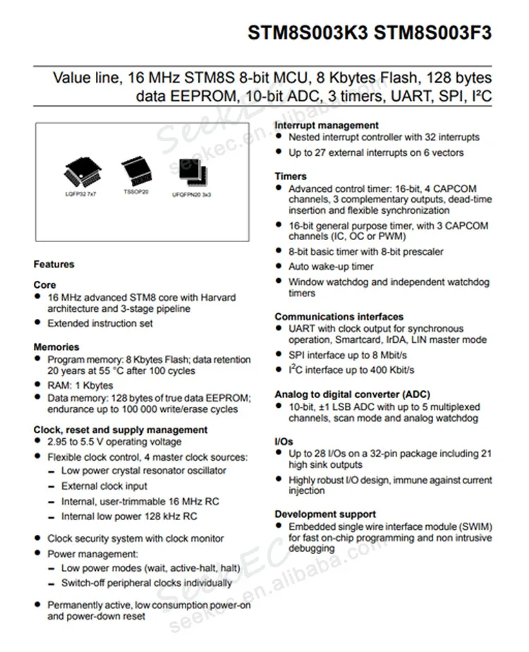 STM8S003F3P6 - Single Chip Microcomputer with IC Programming