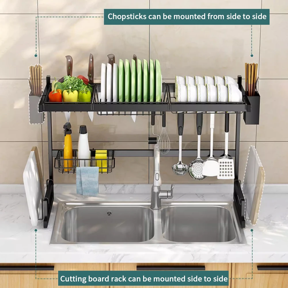 Dish Drainer Dishes Organizer Hanging Sink Black Dish Drying Rack Over ...