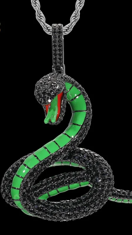 Black And Green Snake Animal Pendant Jewelry Gold Plated Pendant Brass ...