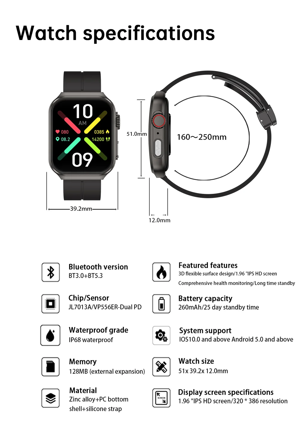 Multi Color Options Magnetic Charging Ip68 Waterproof Smartwatch Bt5.3 ...